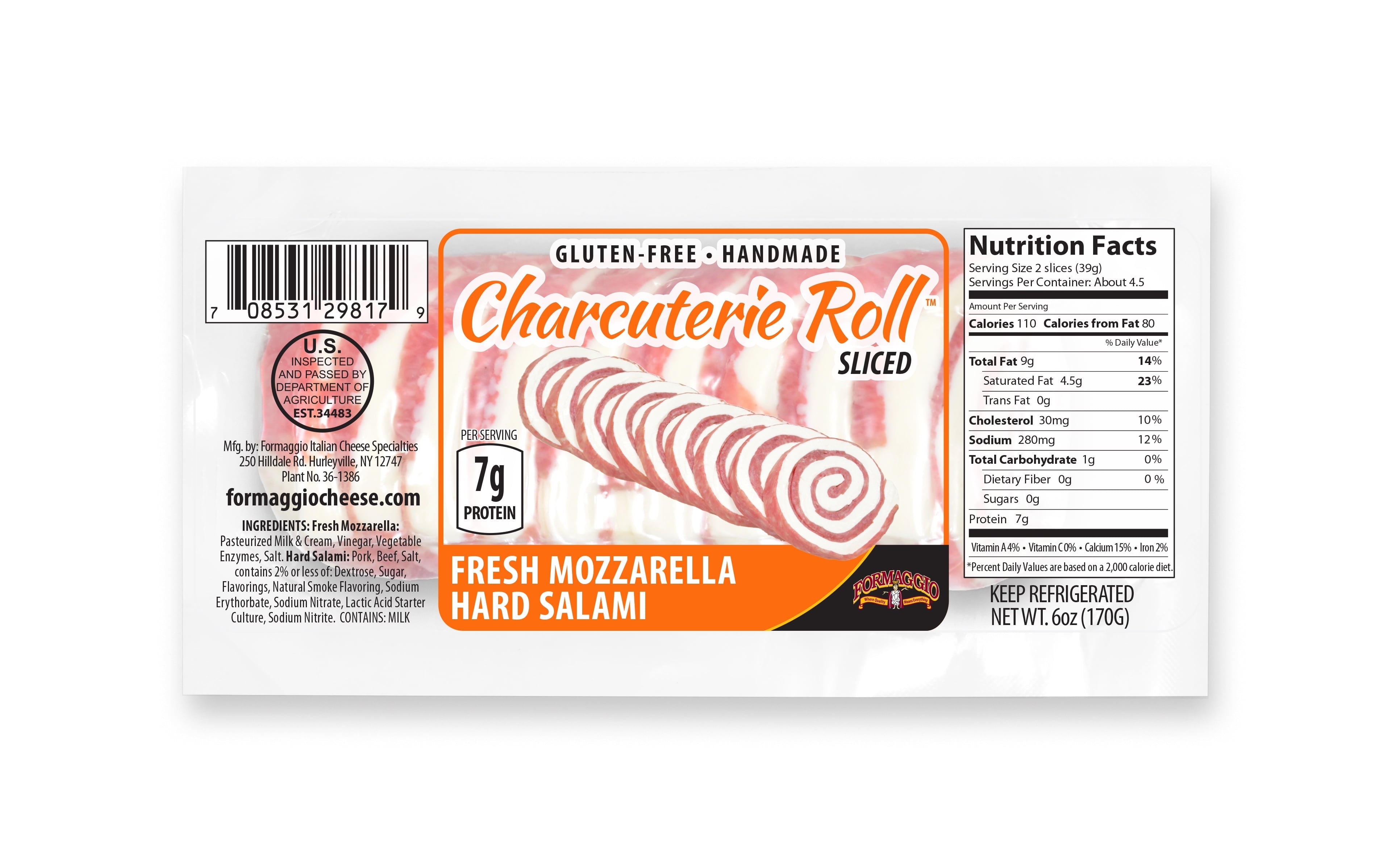 Formaggio Cheese Charcuterie Roll Fresh Mozzarella Hard Salami 6 oz ...